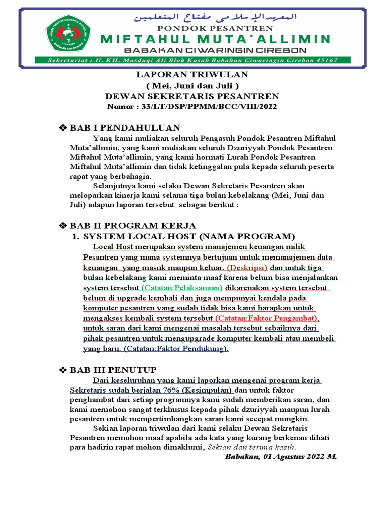 Contoh Format Laporan | PDF