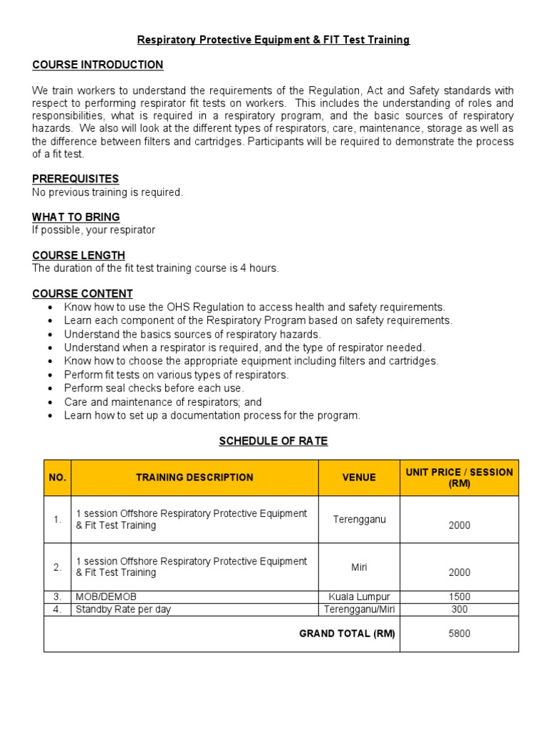 Respiratory Fit Test Training Course | PDF