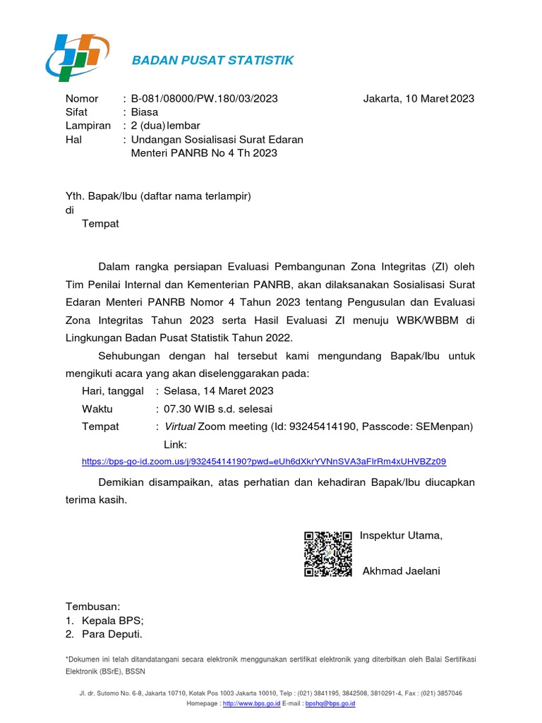 B 081 Pw 180 Undangan Sosialisasi Surat Edaran Menteri Panrb Nomor 4