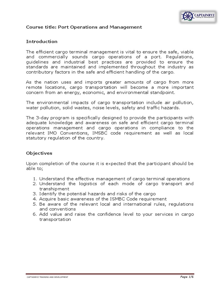 Port Operations and Management | PDF