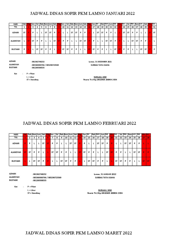 Jadwal Piket Sopir 2022 - Copy | PDF