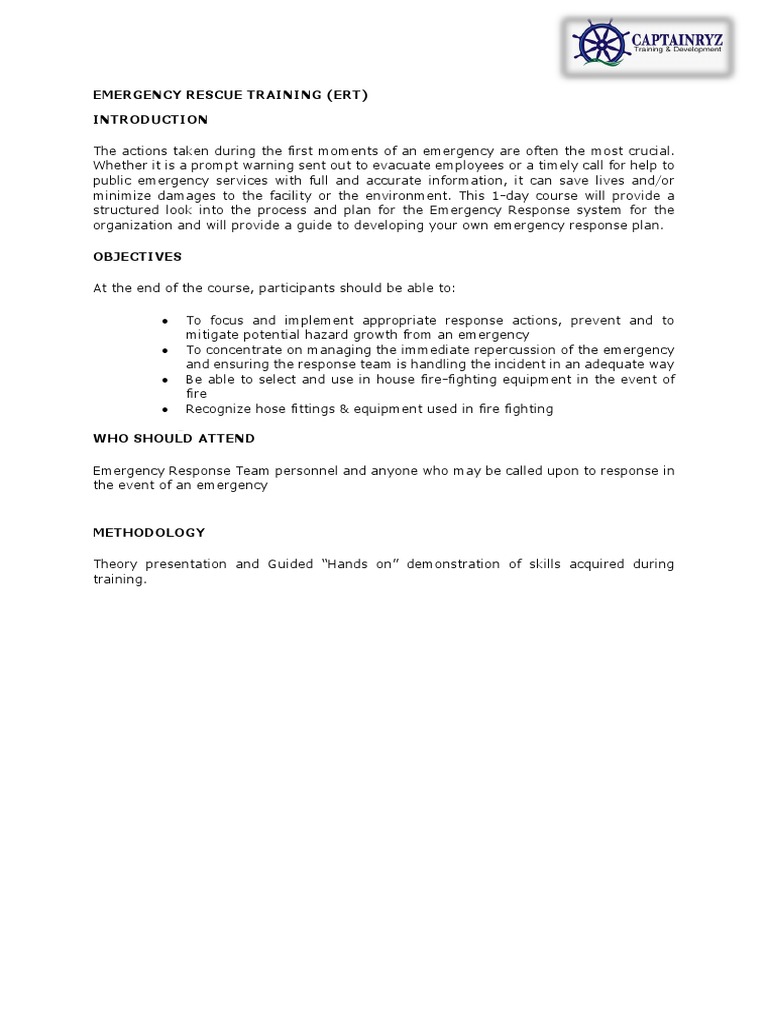 Course Profile - EMERGENCY RESCUE TRAINING (ERT) | PDF | Emergency ...