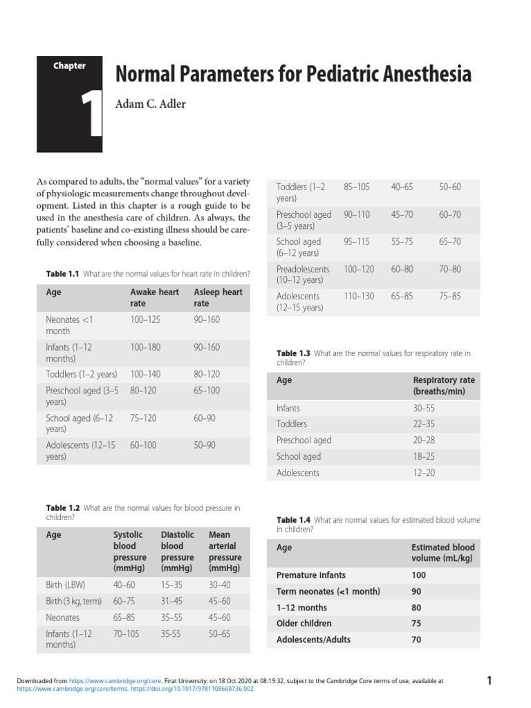 Pediatric Anesthesia Normal Parameters | PDF | Anesthesia | Clinical ...