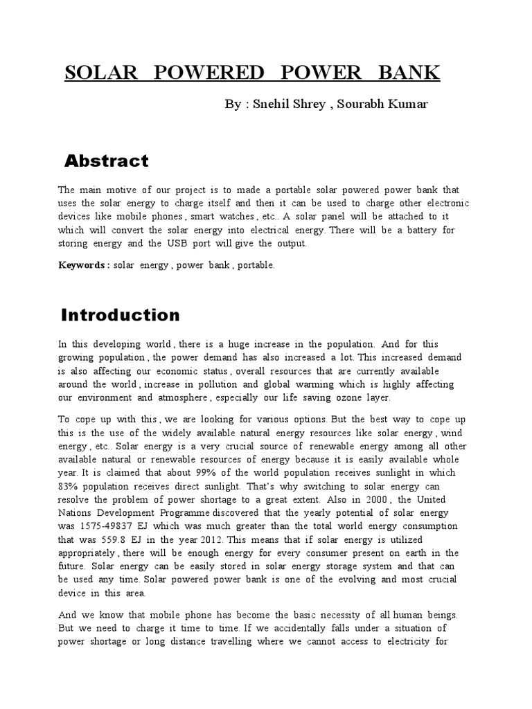 Solar Powered Power Bank | PDF | Solar Power | Solar Energy