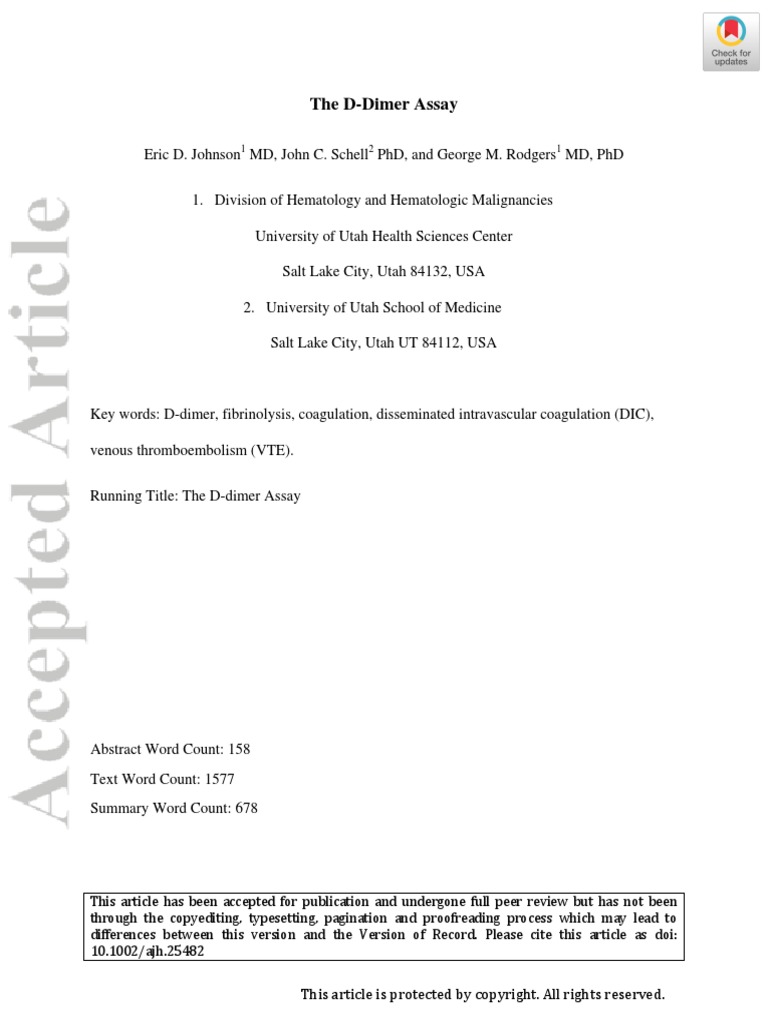 The D-Dimer Assay | PDF