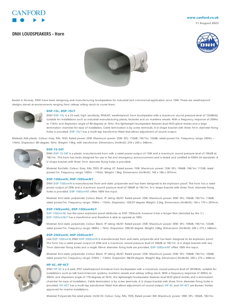 DNH LOUDSPEAKERS - Horn | PDF | Loudspeaker | Electrical Engineering