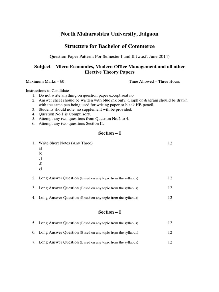 2014-15 B.Com. Question Paper Pattern | PDF