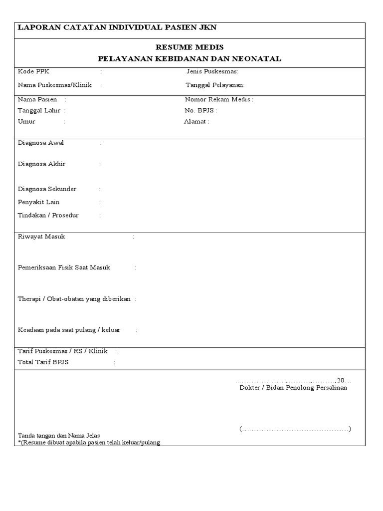 Format Klem Persalinan JKN | PDF