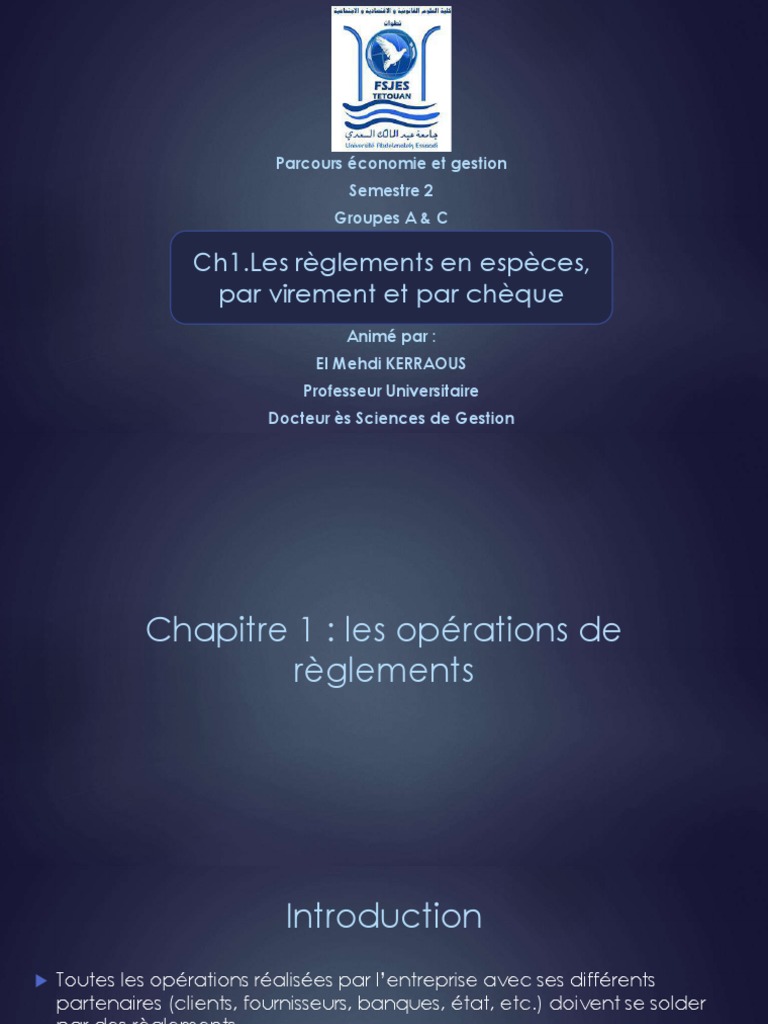 2.Ch1 .Les Reglements en Especes Par Virement Et Par Cheque | PDF ...