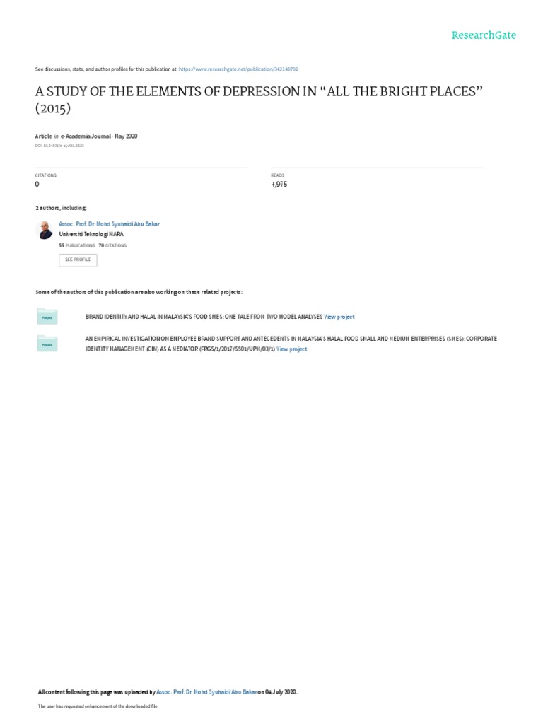 A Study of The Elements of Depression in "All The Bright Places" (2015 ...