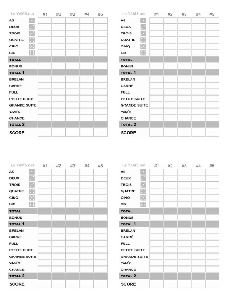 Grille Yams Simple Chance 5-Manches | PDF