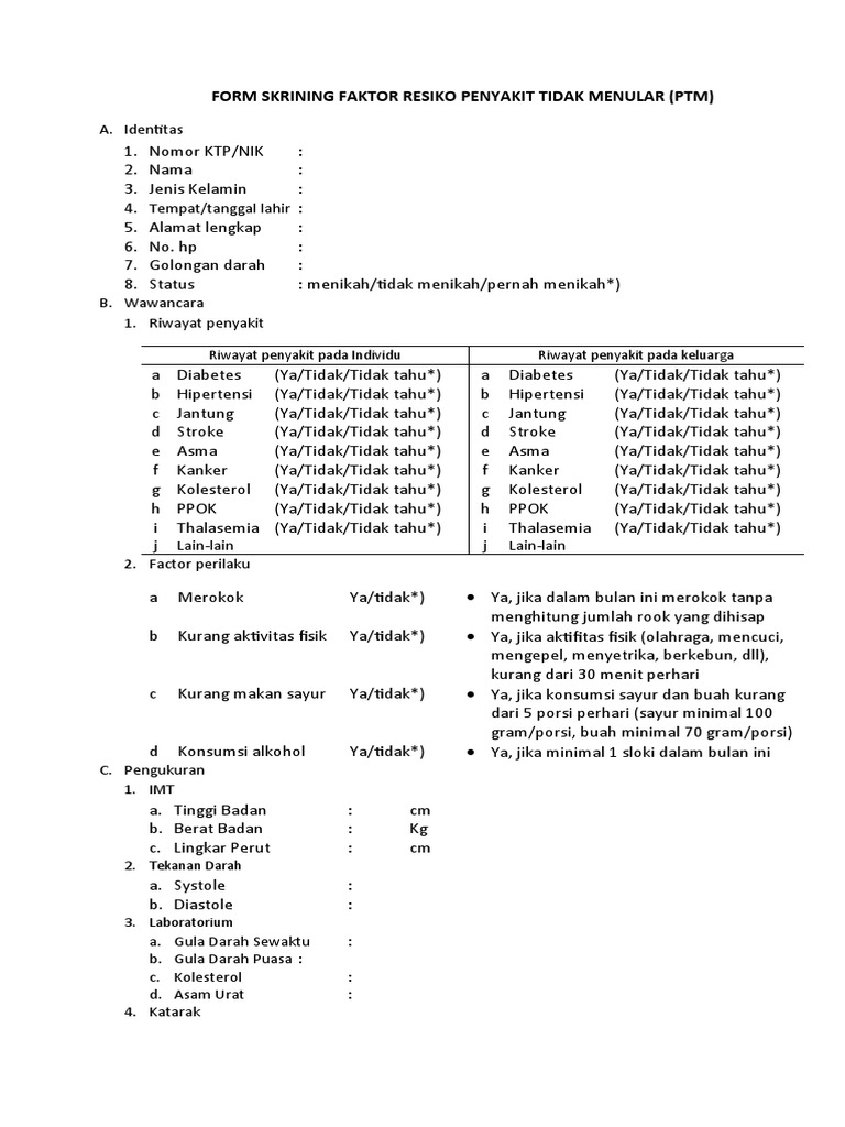 Form Skrining Faktor Resiko Penyakit Tidak Menular | PDF