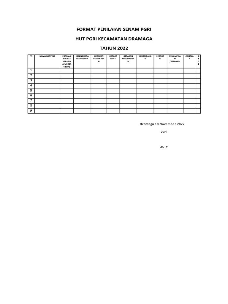 Format Penilaian Senam Pgri | PDF