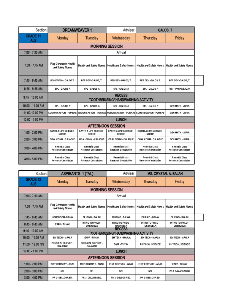 Als Shs Class Program 1st Sem 2023 2024 | PDF | Working Conditions