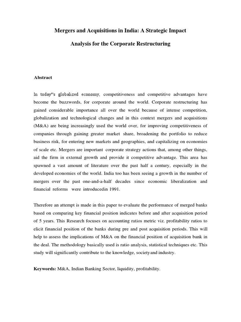 Mergers & Acquisitions in Indian Banking | PDF | Mergers And ...