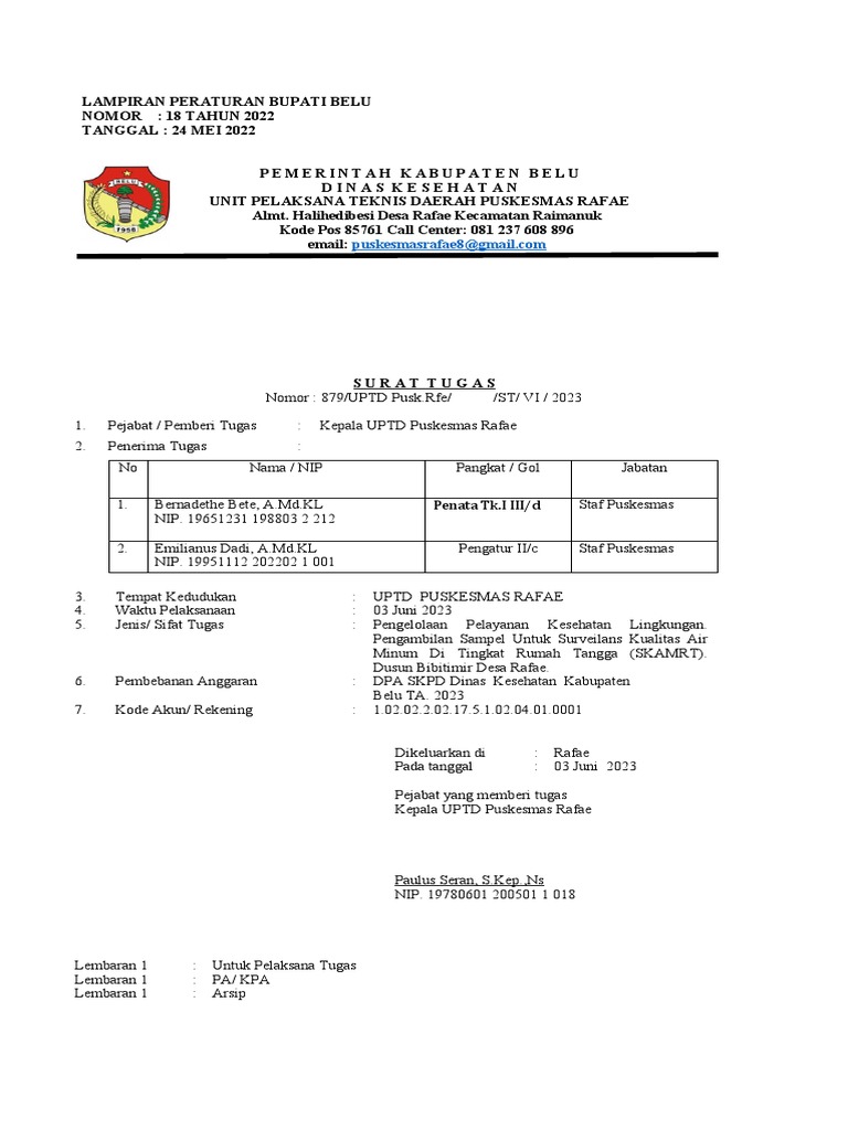 Surat Tugas SkamRT 03 Juni 2023 | PDF