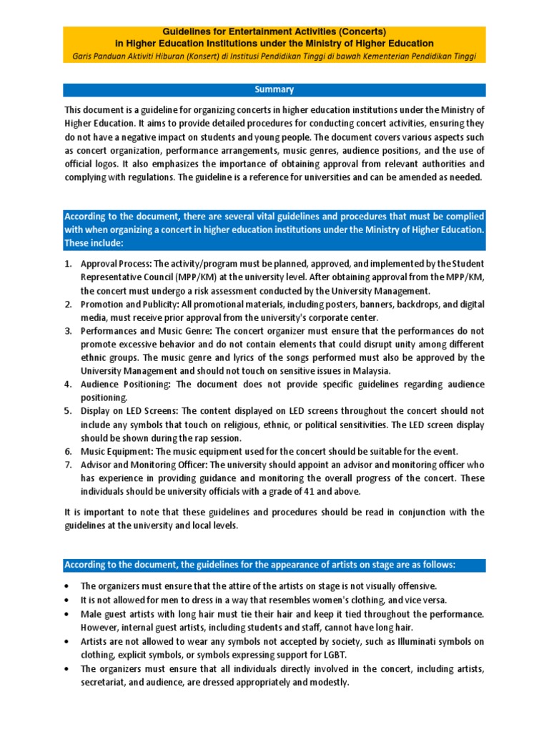Guidelines For Entertainment Activities (Summary) | PDF | Dances | Clothing