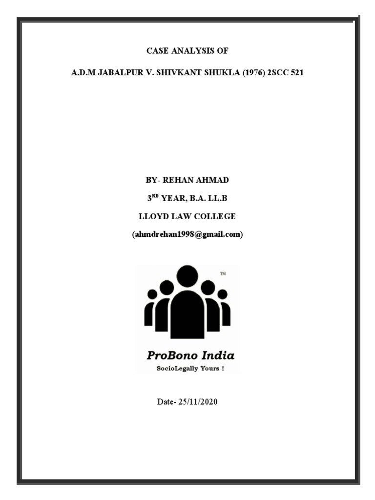 680 - ADM Jabalpur v. SS Shukla Case - Rehan Ahmad | PDF | Supreme ...