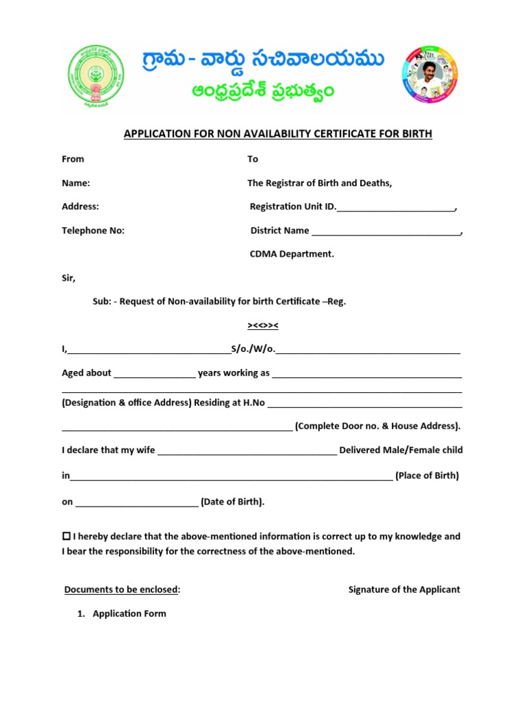 Non-Availability Birth Certificate Application | PDF
