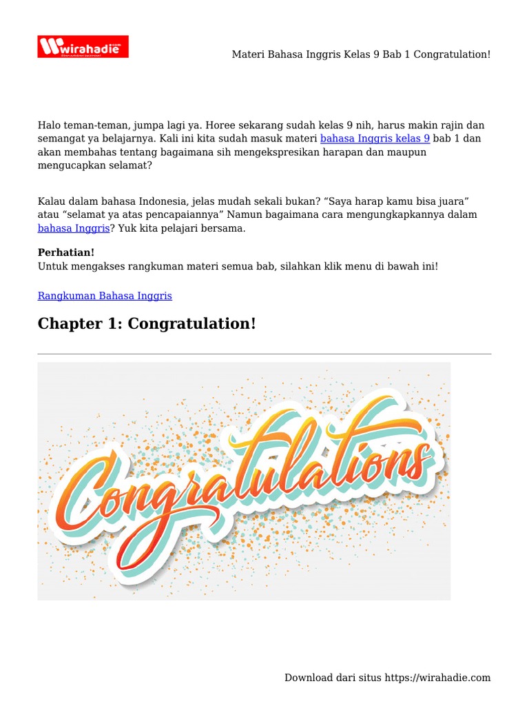 Materi Bahasa Inggris Kelas 9 Bab 1 Congratulation! | PDF