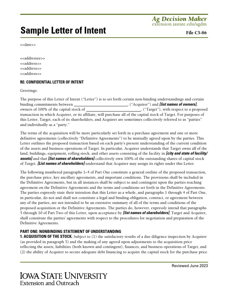 Letter of Intent | PDF