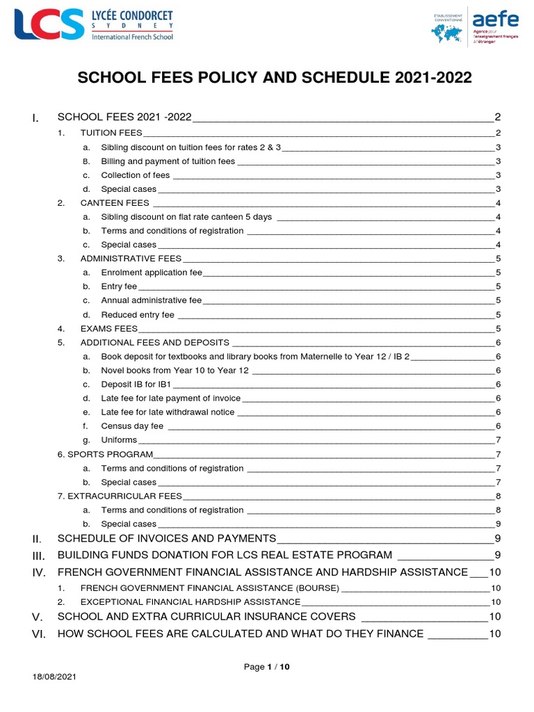 School Fees Policy 2021-2022 Guide | PDF | Career & Growth | Business