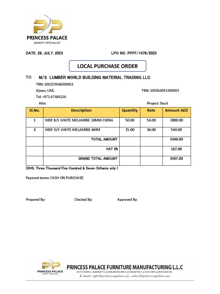 Local Purchase Order for MDF Materials | PDF