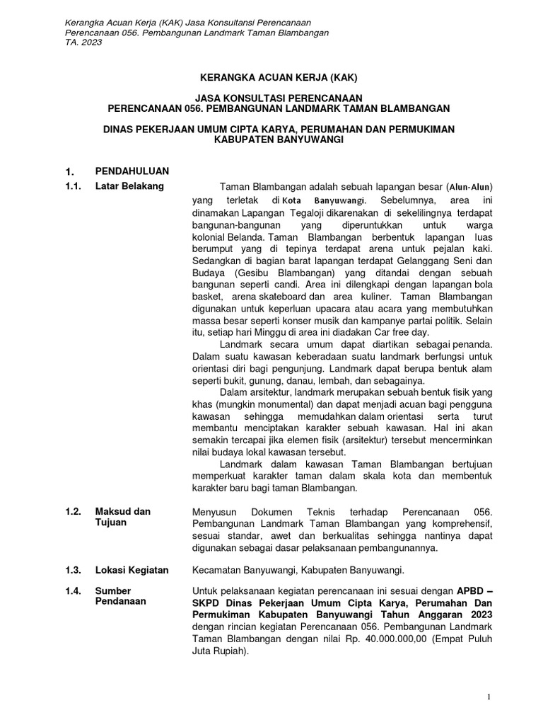 URAIAN PEKERJAAN Perenc Taman Blambangan | PDF