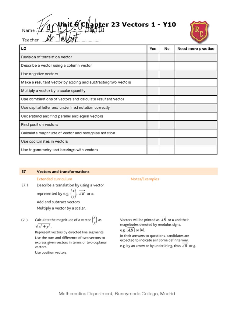 Vectors 1 Student Handout | PDF | Euclidean Vector | Scalar (Mathematics) Vectors 1 Student Handout | PDF | Euclidean Vector | Scalar (Mathematics)
