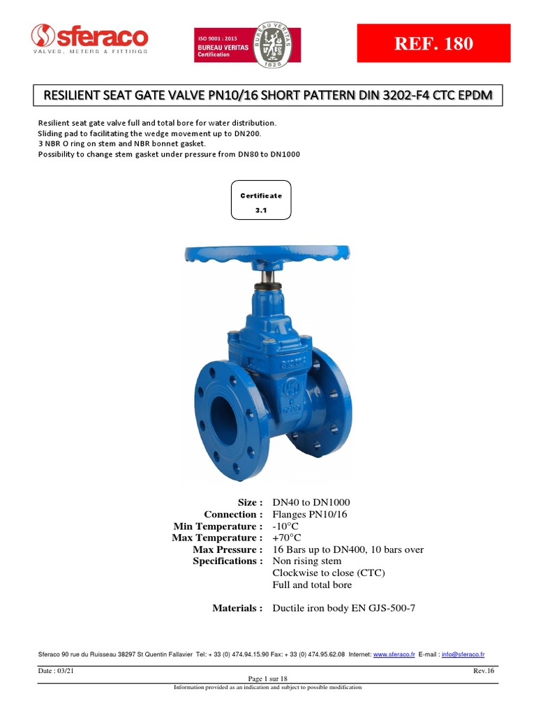 Resilient Seat Gate Valve Pn10/16 Short Pattern Din 3202-F4 CTC Epdm ...