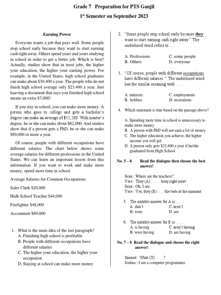 Grade 7 PTS Ganjil | PDF