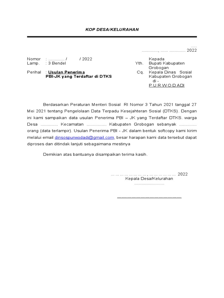 Surat Pengantar Usulan Pbi | PDF