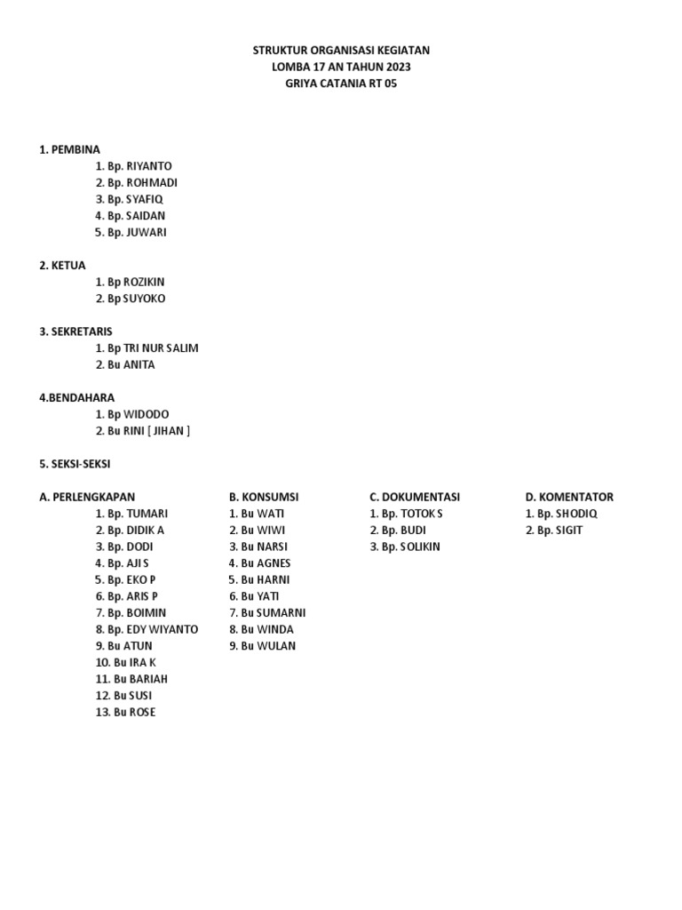 Draft Lomba 17 Agustus 2023 | PDF