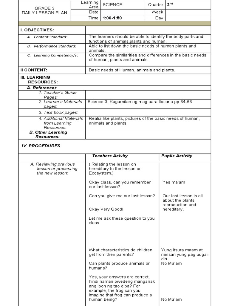 Basic Needs of Human Plants and Animals | PDF | Learning | Educational ...