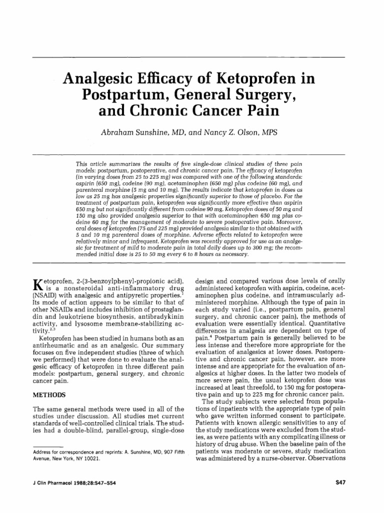 Analgesic Efficacy of Ketoprofen in Postpartum, General Surgery, and ...