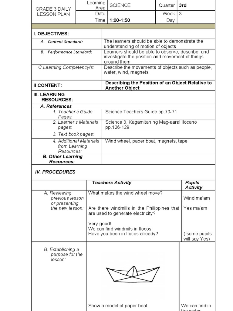 Grade 3 Science Lesson Plan Week 3 | PDF