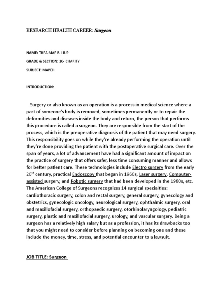 An Research Surrpunding The Profession, Surgeon | PDF | Surgery | Patient