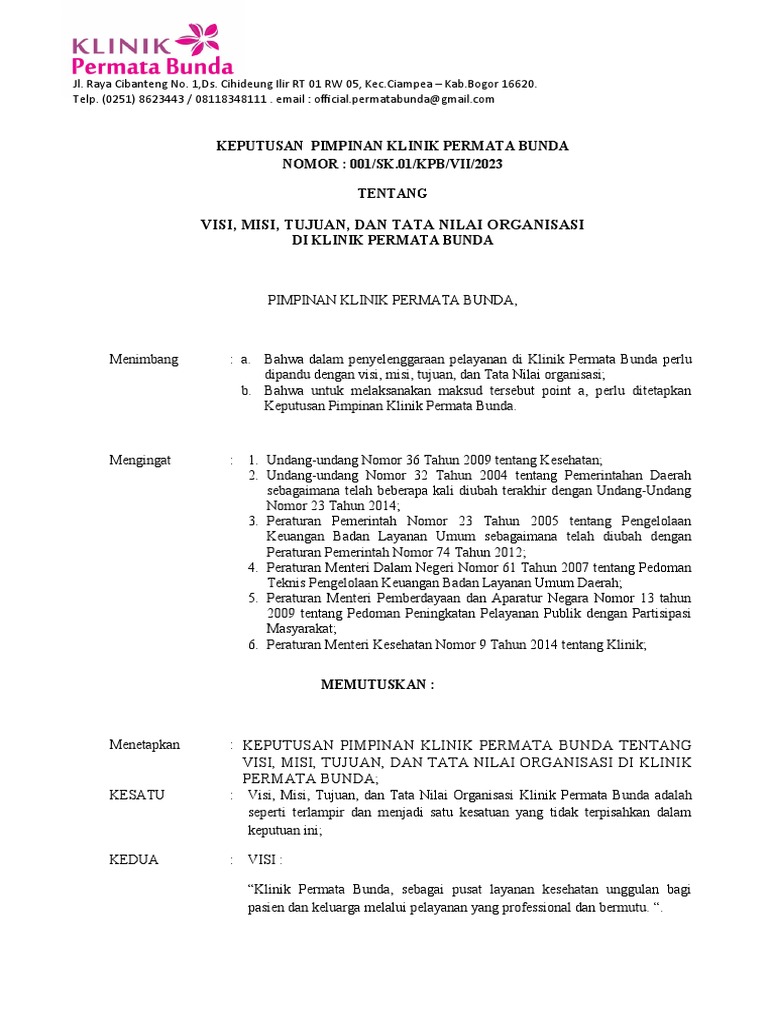 Visi, Misi, Tujuan, Dan Tata Nilai Organisasi | PDF