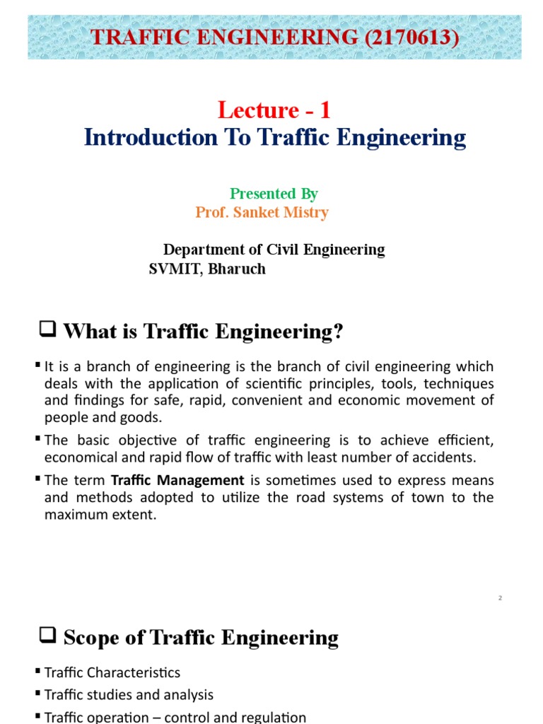 Traffic Lecture 1 | PDF