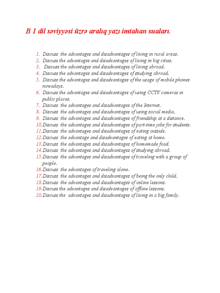 B1 Essay Topics Final Exam en Son | PDF