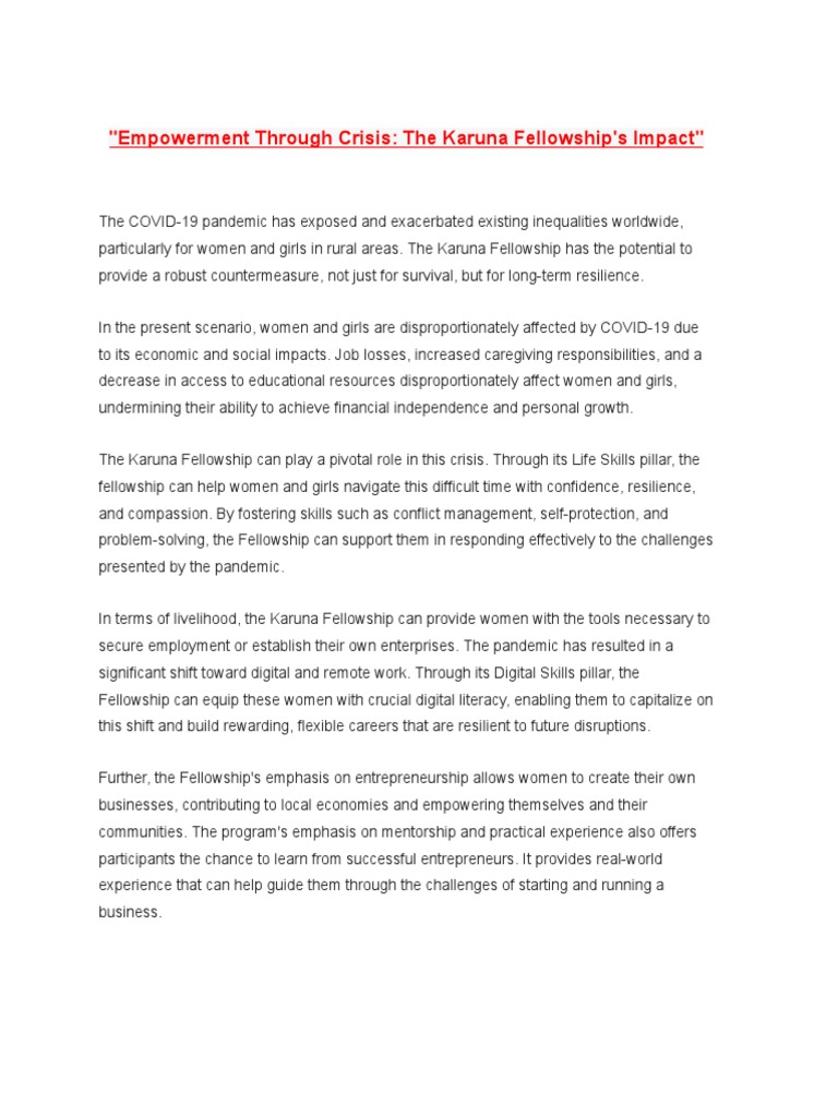 Empowerment Through Crisis - The Karuna Fellowship's Impact - 3 | PDF