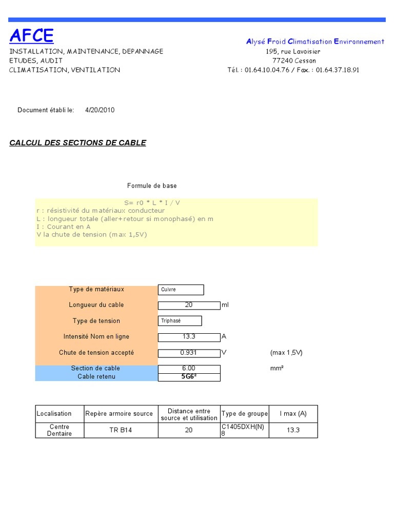 Calcul de section de câble triphasé | PDF | Cuivre | Électricité