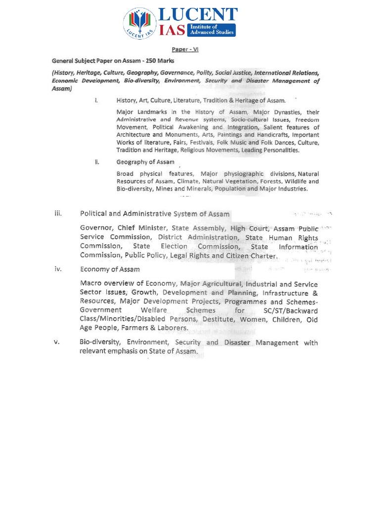 APSC Syllabus CCE-Mains GS5 LucentIAS | PDF