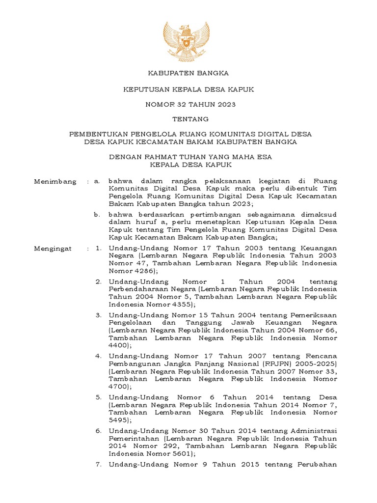 Format SK Penetapan Tim Pengelola RKDD | PDF