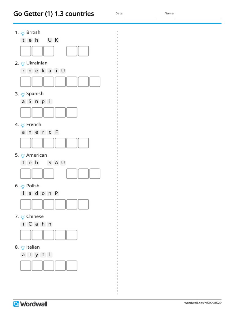 Go Getter 1 13 Countries Anagram | PDF