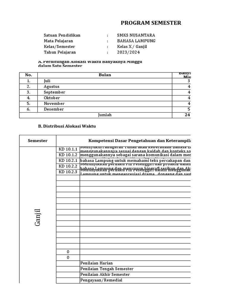 Bahasa Lampung Prota Prosem 2023 | PDF