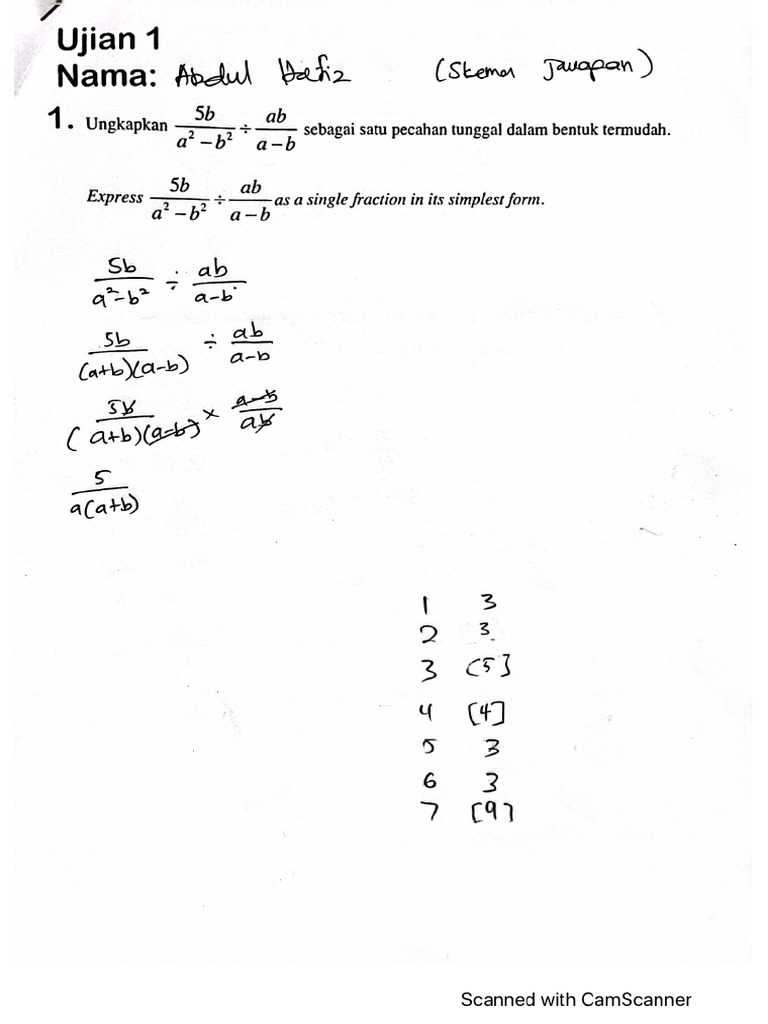 Maths Ujian 1 Sinar Intelek Jawapan | PDF