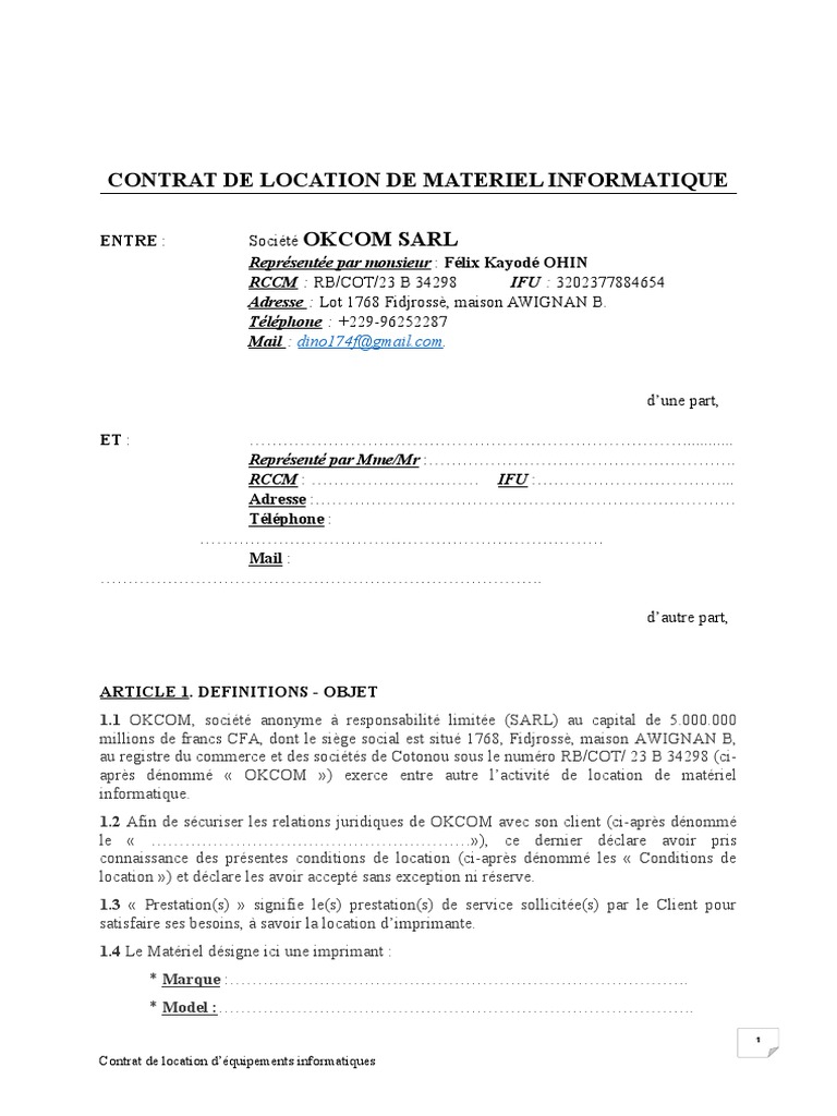 Contrat de Location de Materiel Informatique | PDF | Logiciel | Facture