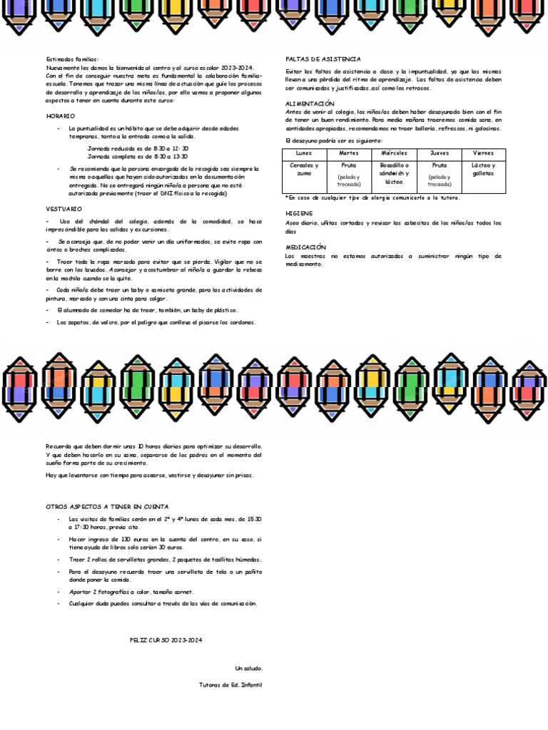 Circular Informativa Infantil de Principios de Curso 2023-24 Apaisada ...