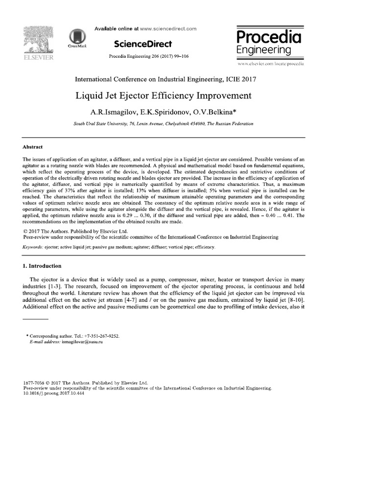 Liquid Jet Ejector Efficiency Improvement | PDF